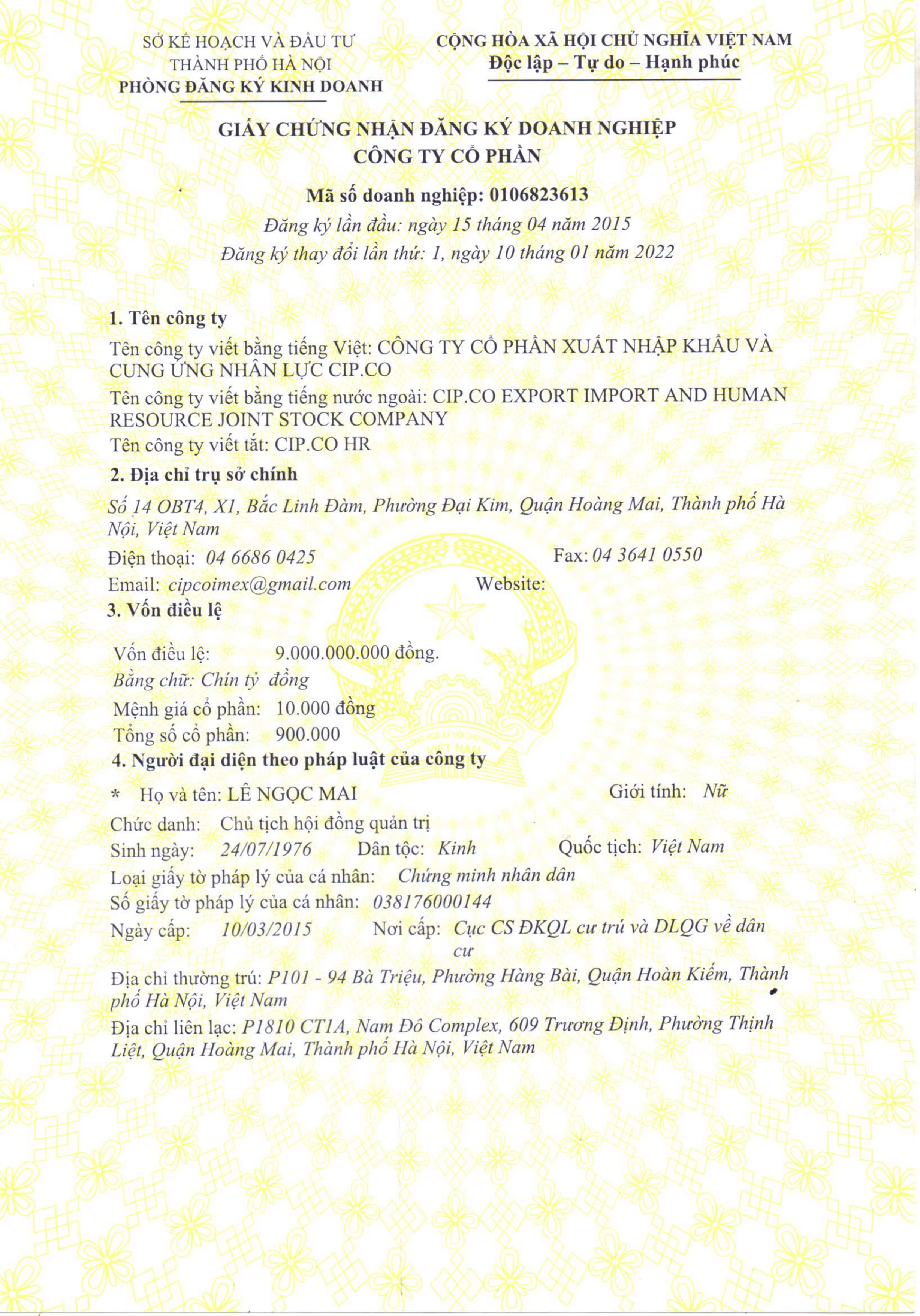 Giấy chứng nhận Đăng kí kinh doanh của Doanh nghiệp